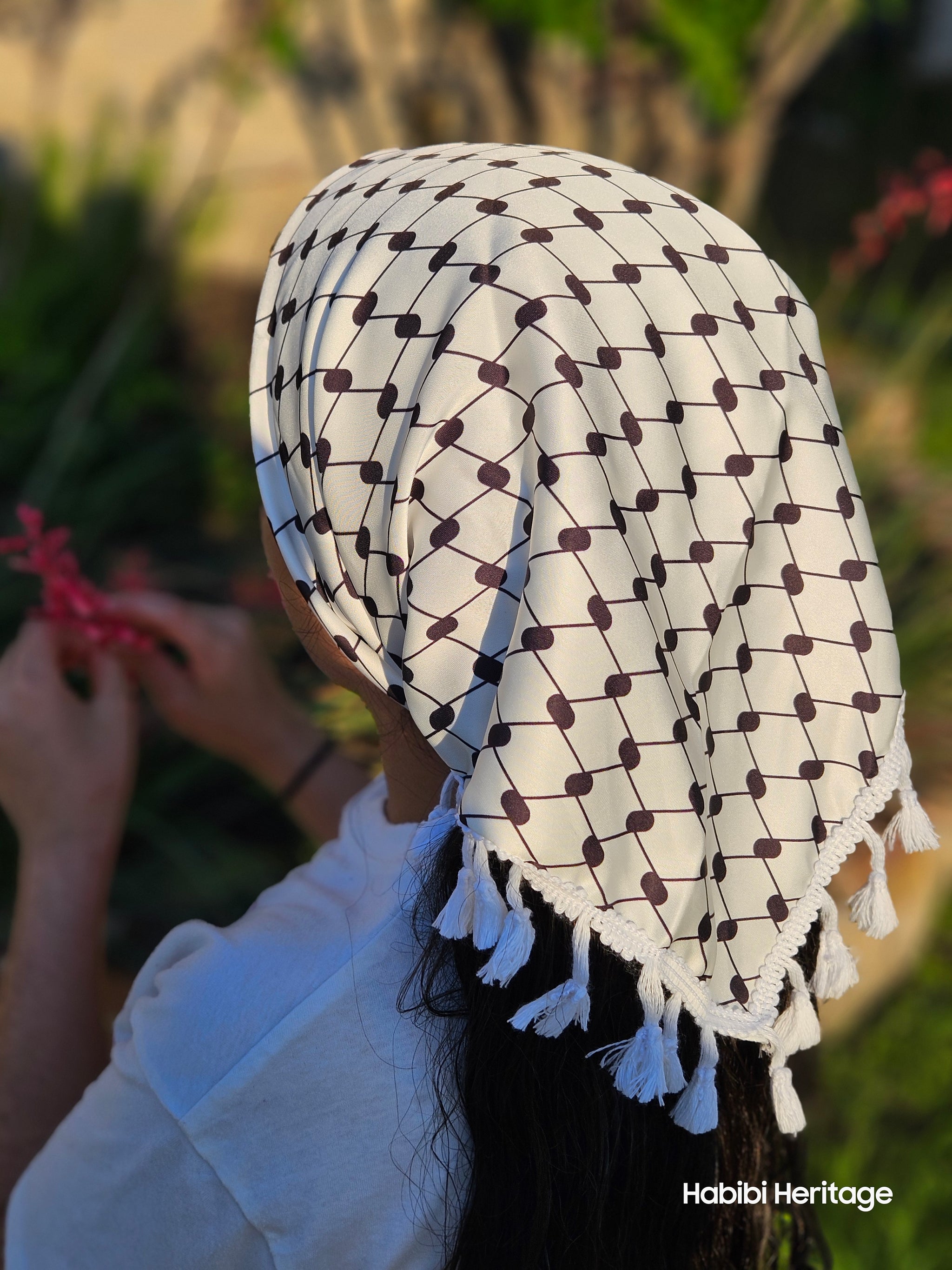 Keffiyeh Hatta Hair Head Scarf Bandana with Lace | Habibi Heritage