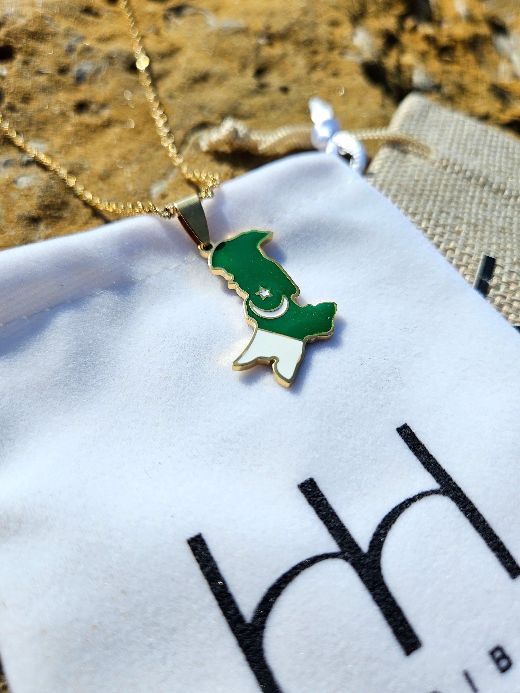 Pakistan Flag Map Shape Pendent Necklace | Habibi Heritage