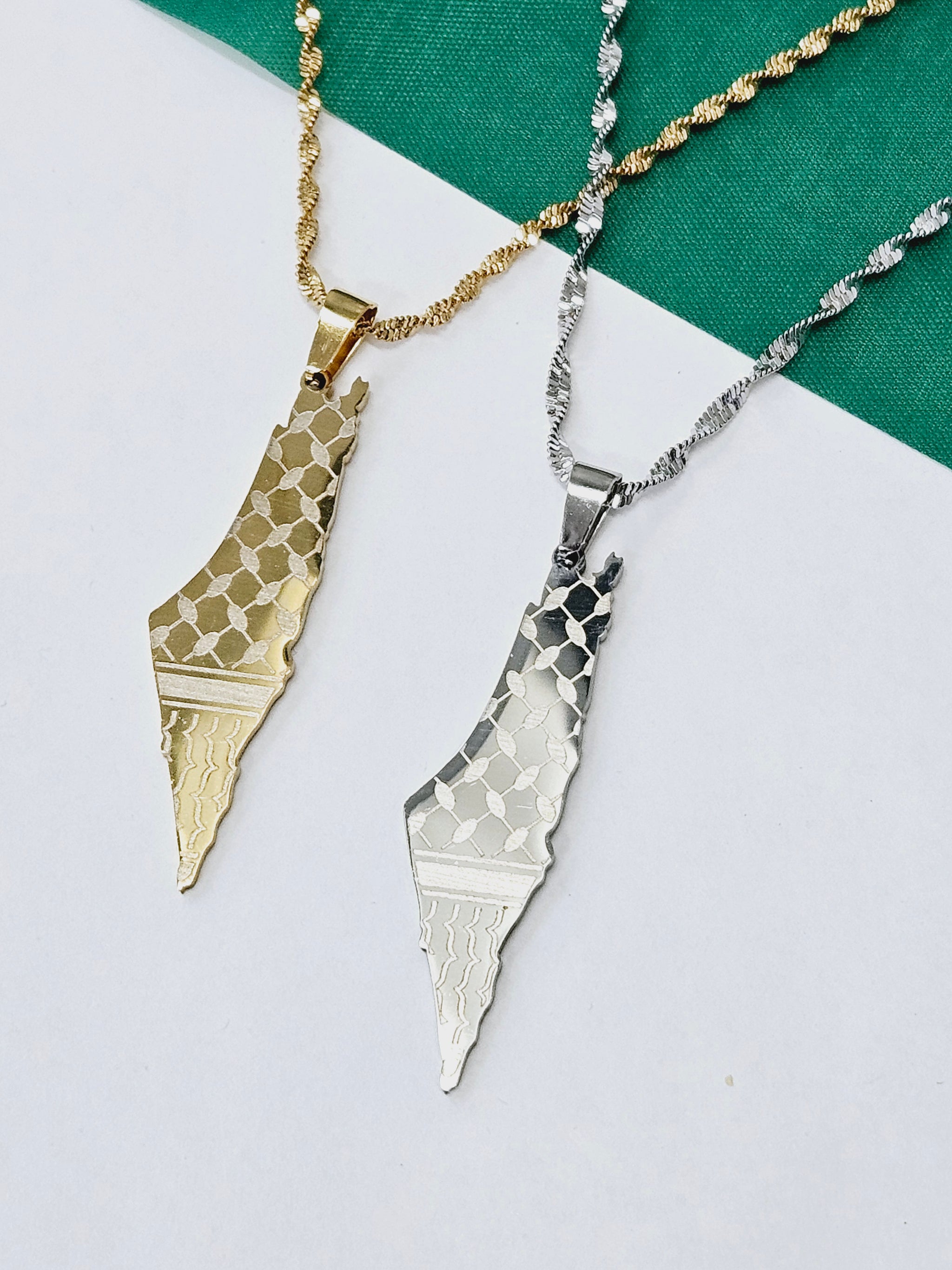Palestine Map Keffiyeh Pattern Necklace | Habibi Heritage
