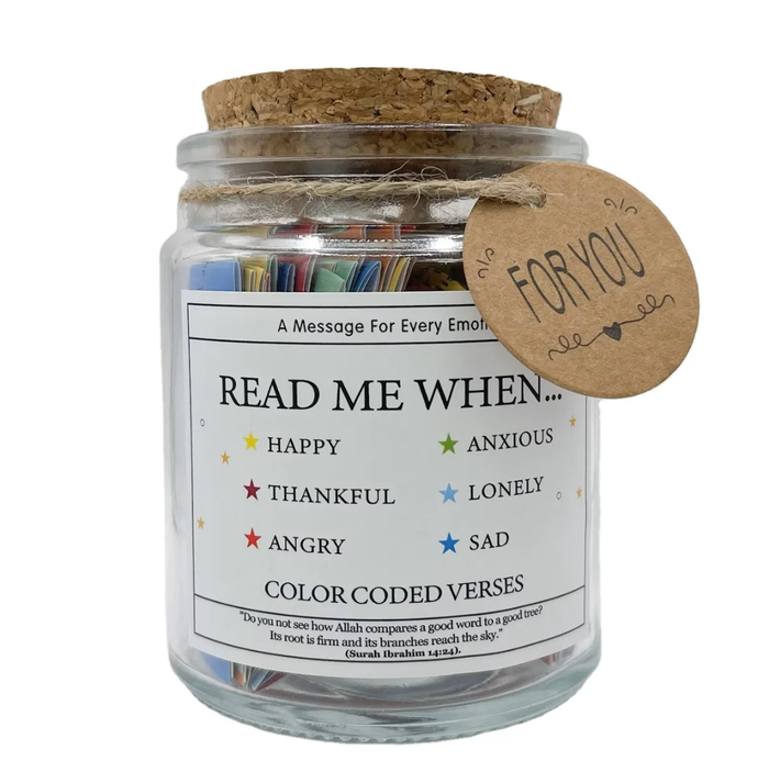 Quran Inspirational Jar - Verses and Hadith - Read Me When Emotions an